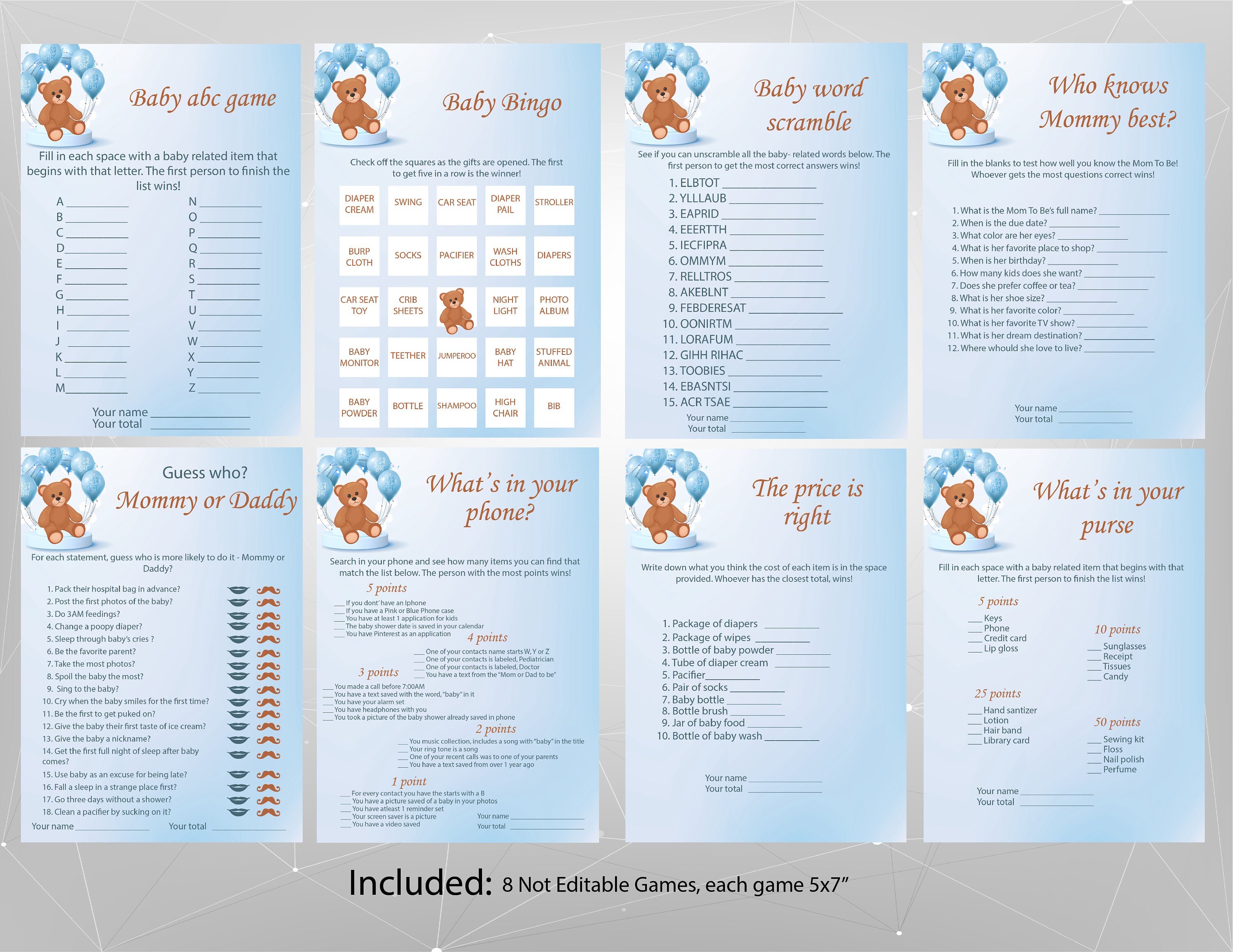 Teddy Bear Blue Baby Shower Games, It's A Boy Baby Shower Games, Bear ...
