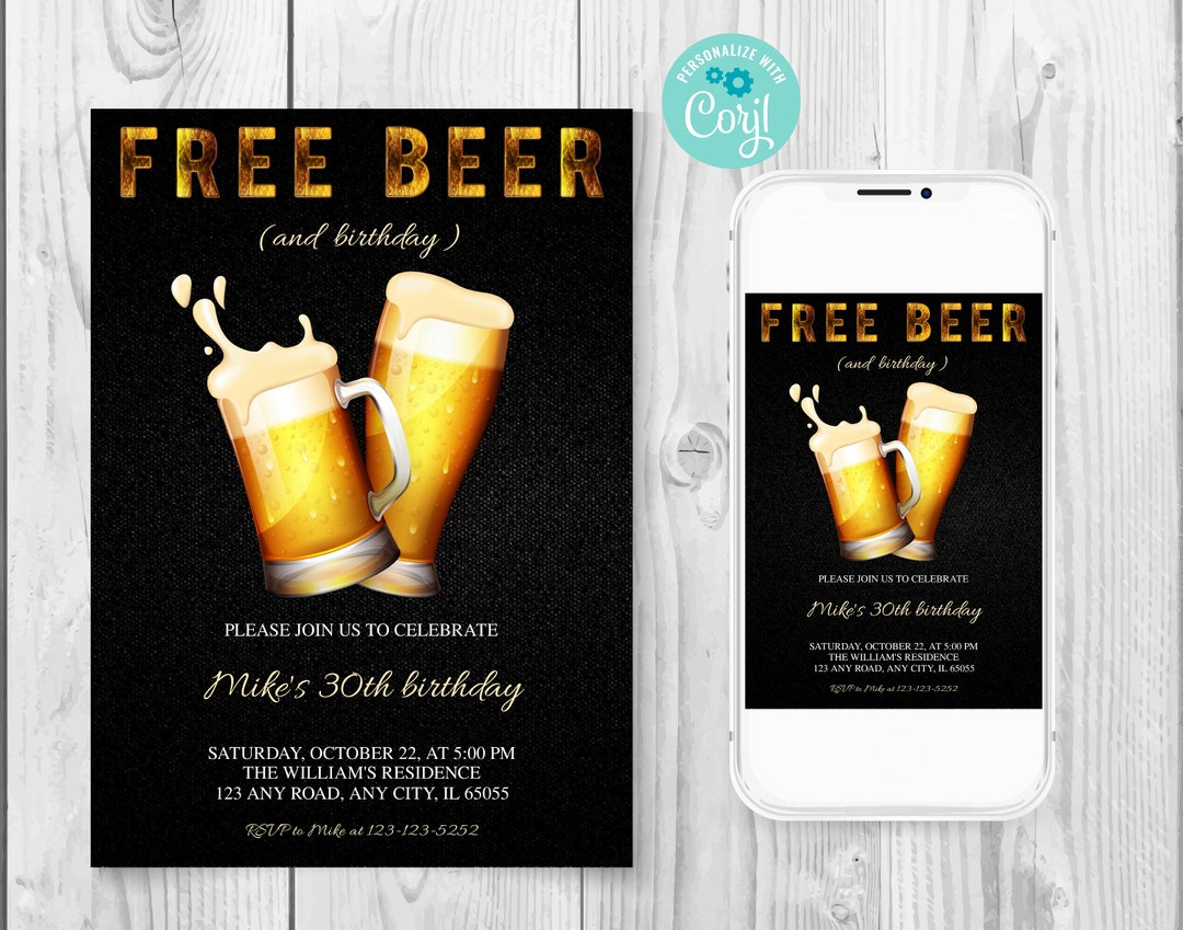 Free Beer Birthday Invitation Template, Adults Beer Birthday Invitation ...