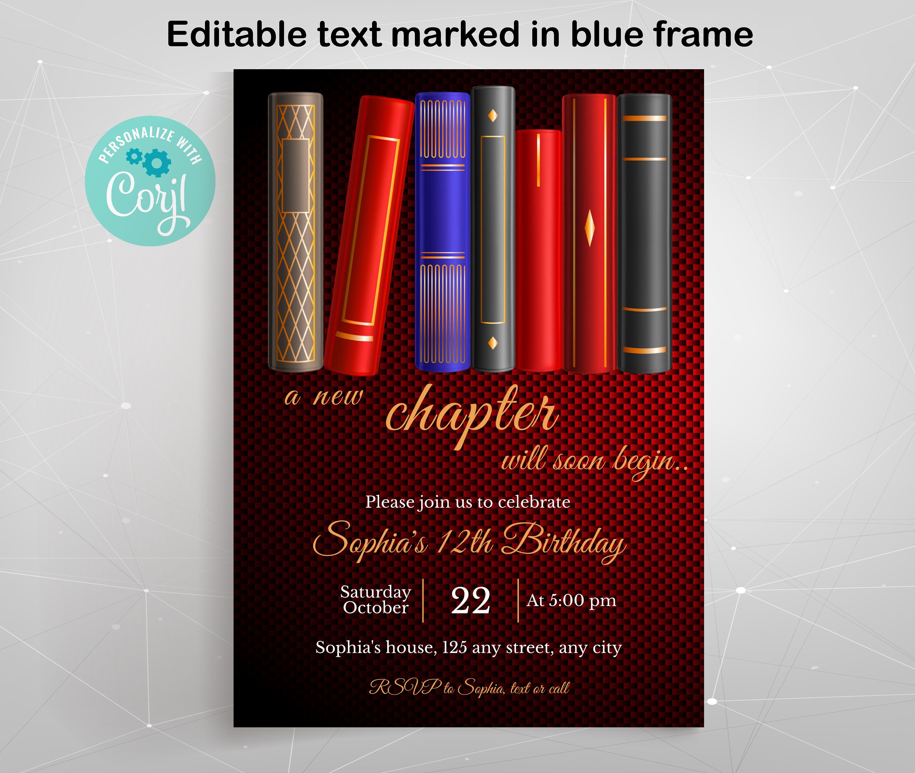 Editable New Chapter Birthday Party Invitation, Electronic Storybook ...