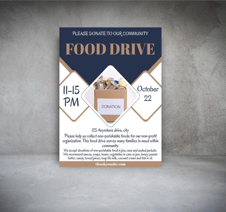 Editable Community Food Drive Flyer, Food Donation Flyer, Nonprofit ...