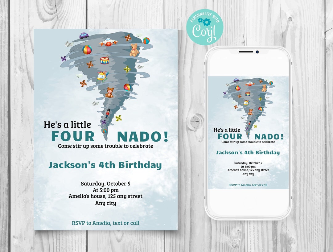 He's a Little Tornado Birthday Party Invitation, Electronic Storm ...