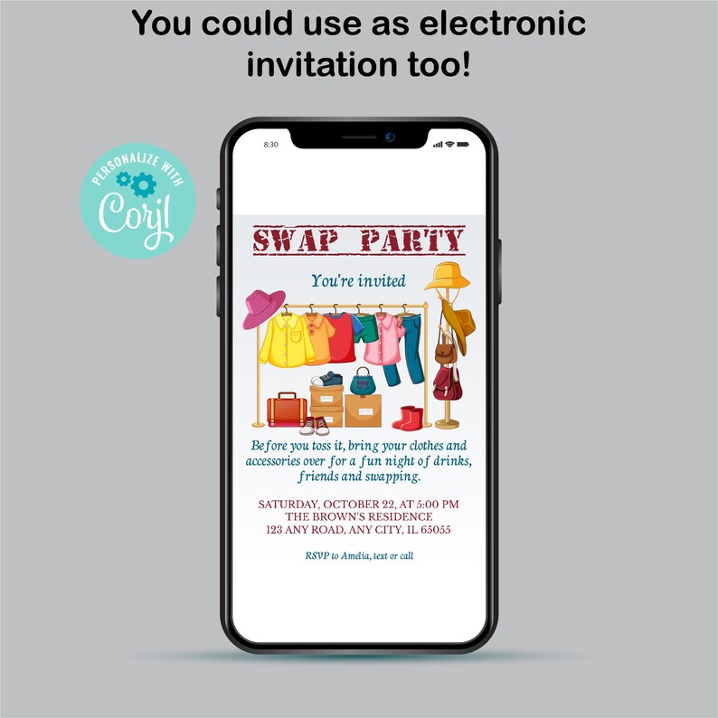 Editable Clothing Swap Party Invitation, Clothing Swap Party Social ...