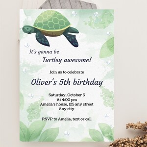 Turtley Awesome Birthday Party Invitation, Green Turtle Birthday ...