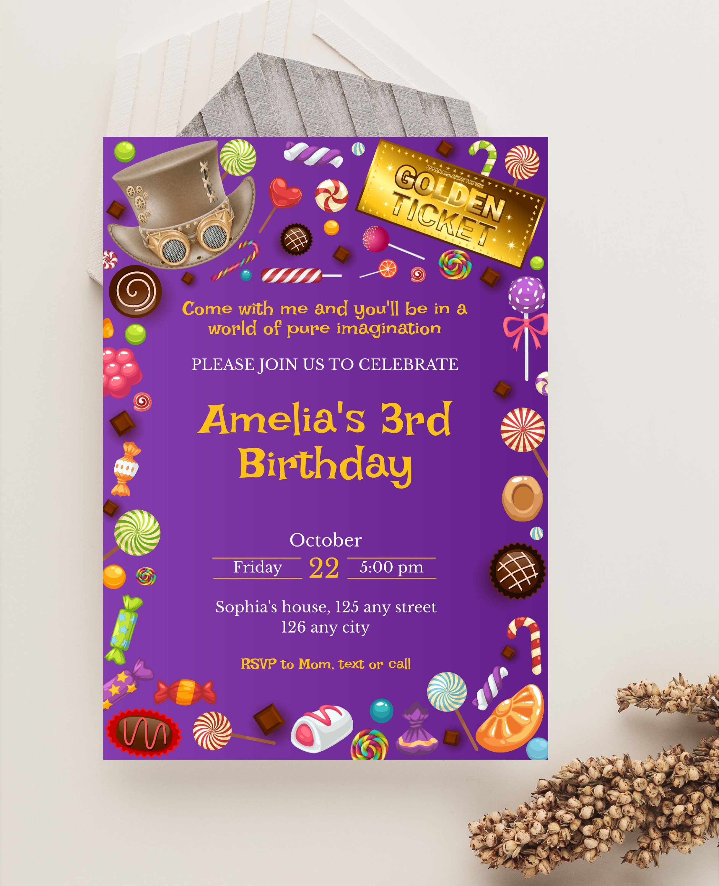 Chocolate Factory Birthday Invitation, Golden Ticket Birthday ...