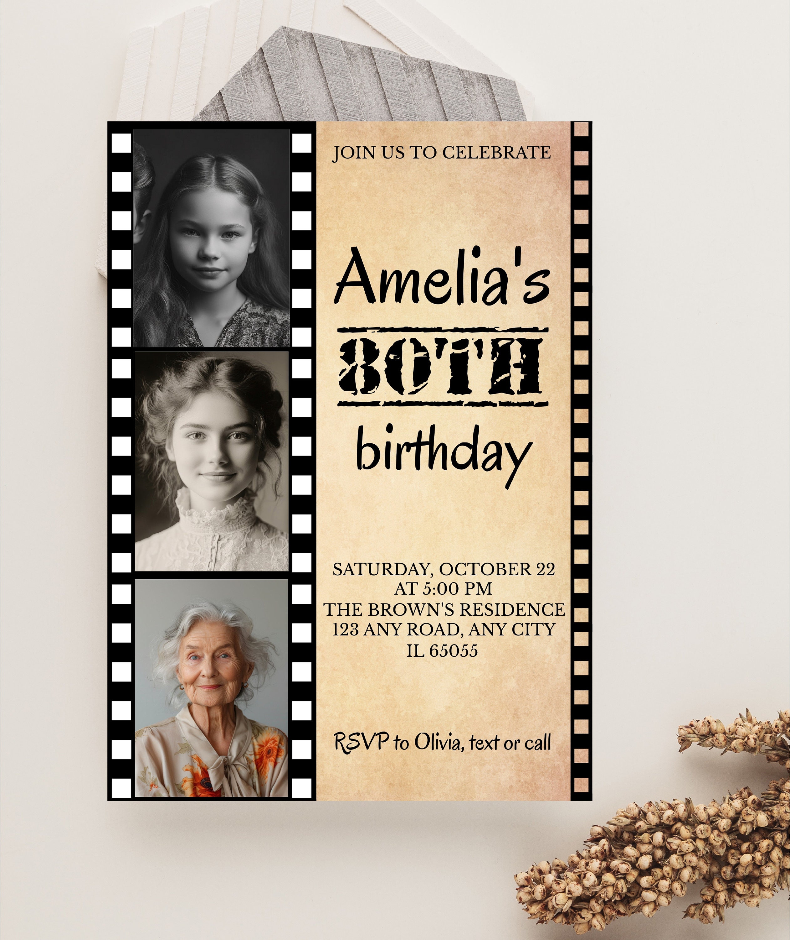 Retro 70th Birthday Invitation, Film Strips 70th Birthday Invitation ...