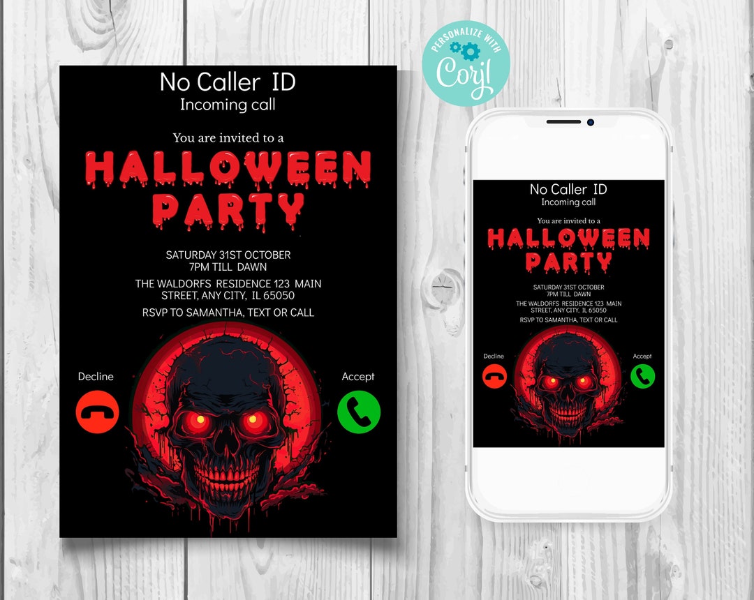 Scary Incoming Call Invitation, Editable Horror Movie Invite, No Caller ...