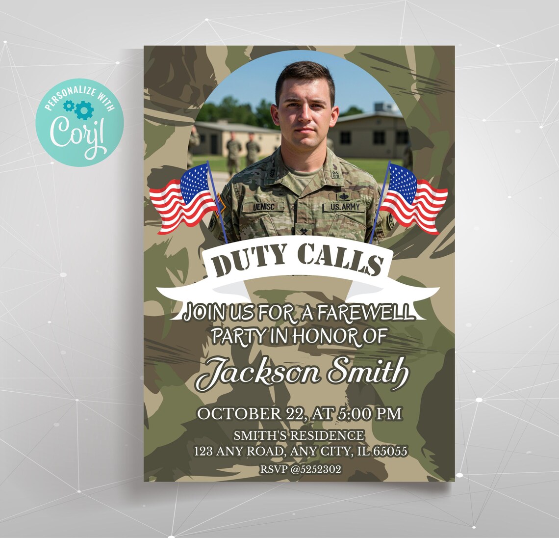 Editable Duty Calls Invitation, Military Farewell Invitation With Photo ...