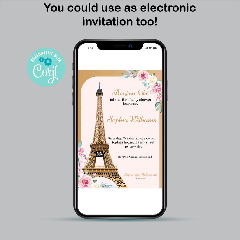 Editable Paris Baby Shower Invitation, Bonjour Bébé Invitation Template ...