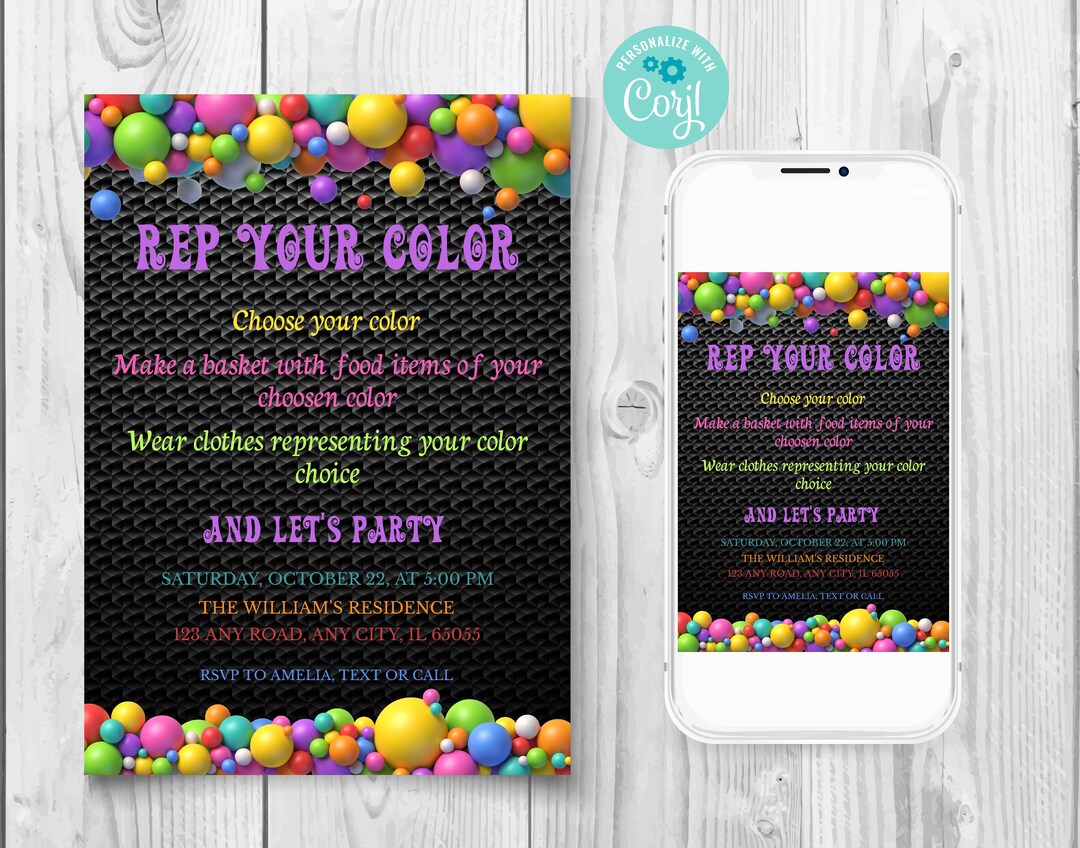 Rep Your Color Invitation, Color Party Invitation, Tiktok Party ...