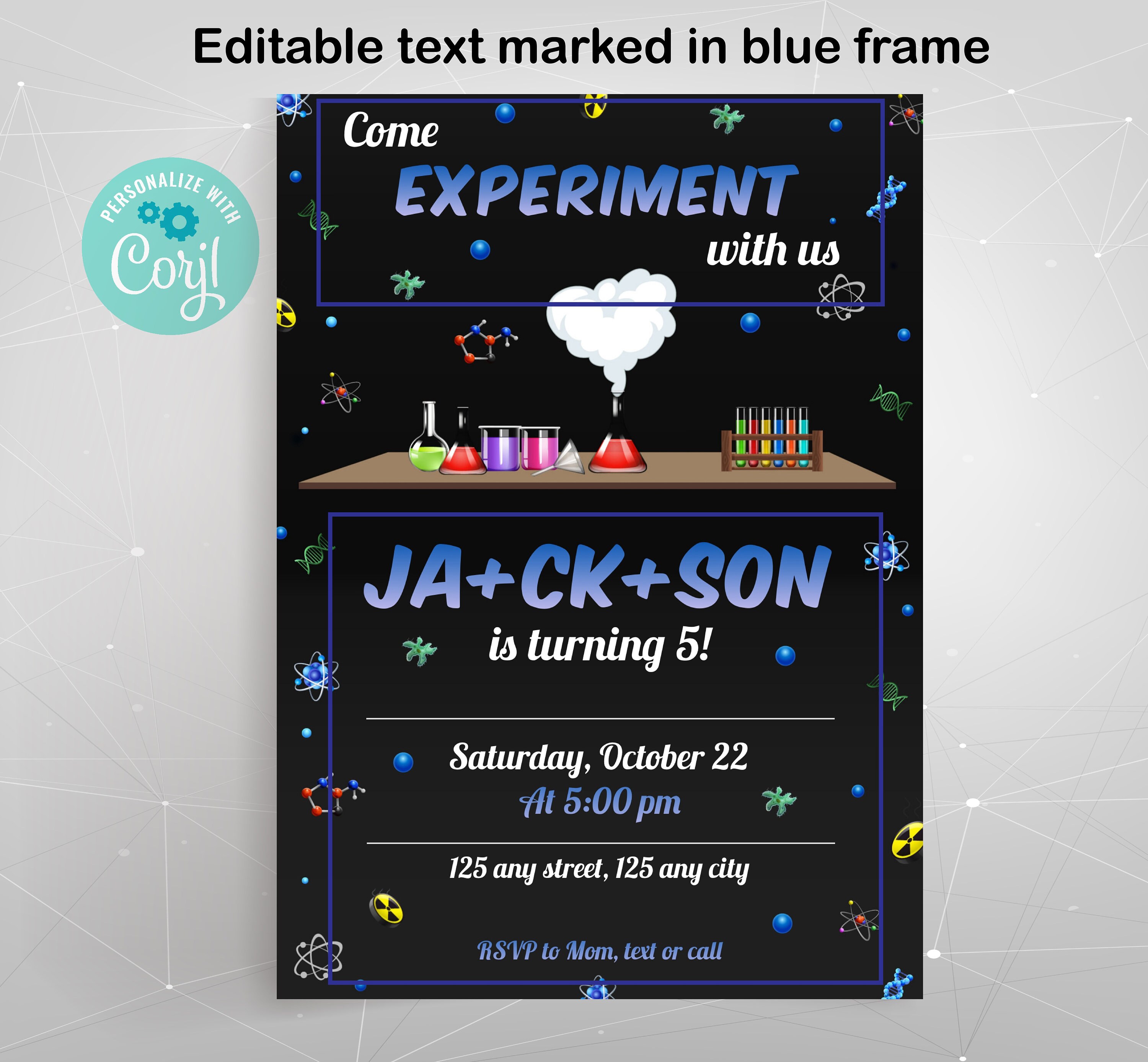 Editable Science Birthday Party Invitation, Kids Science Party Invite ...