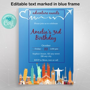 Travel Birthday Invitation, Adventure Awaits Birthday Invitation, World ...