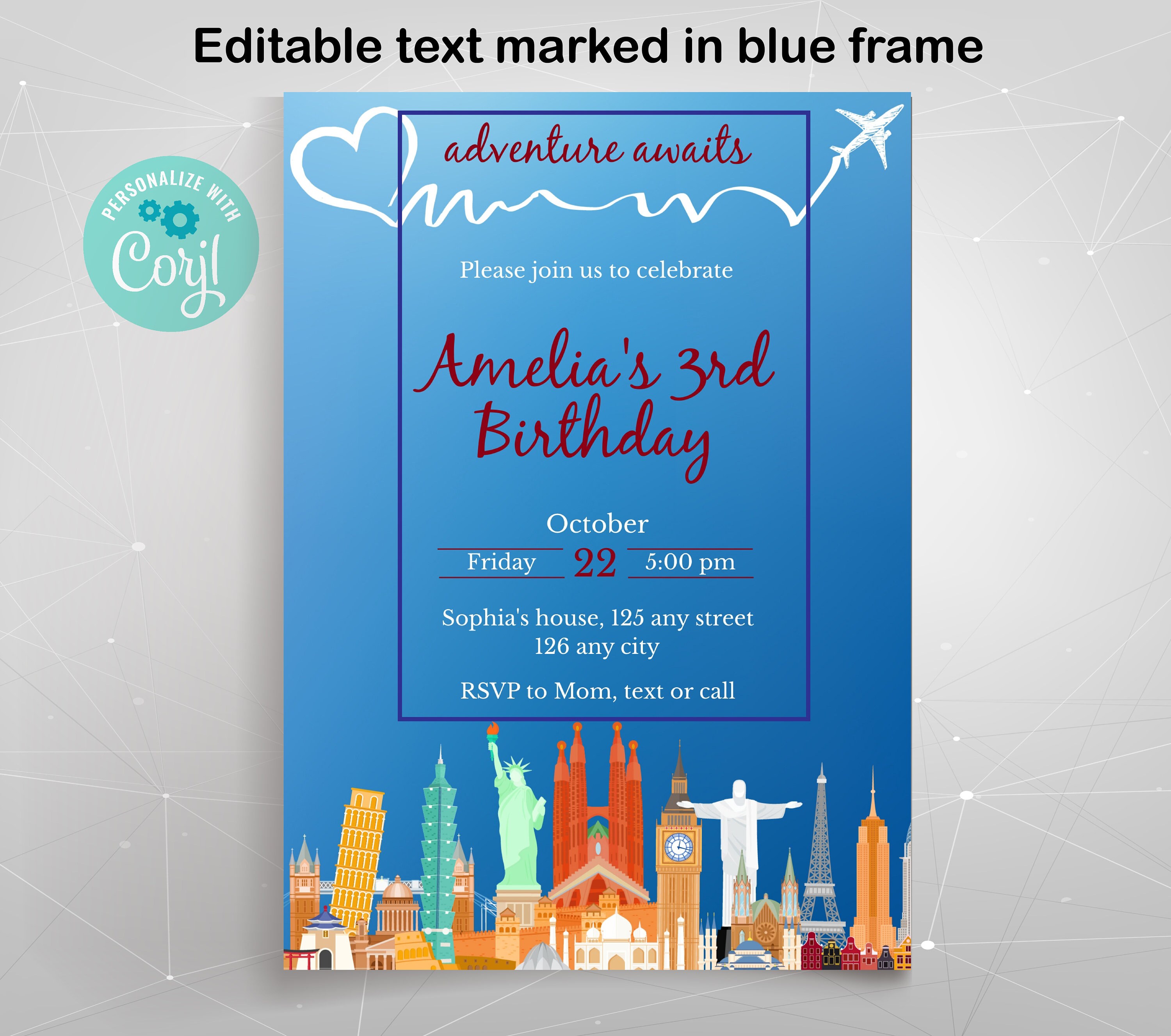 Travel Birthday Invitation, Adventure Awaits Birthday Invitation, World ...