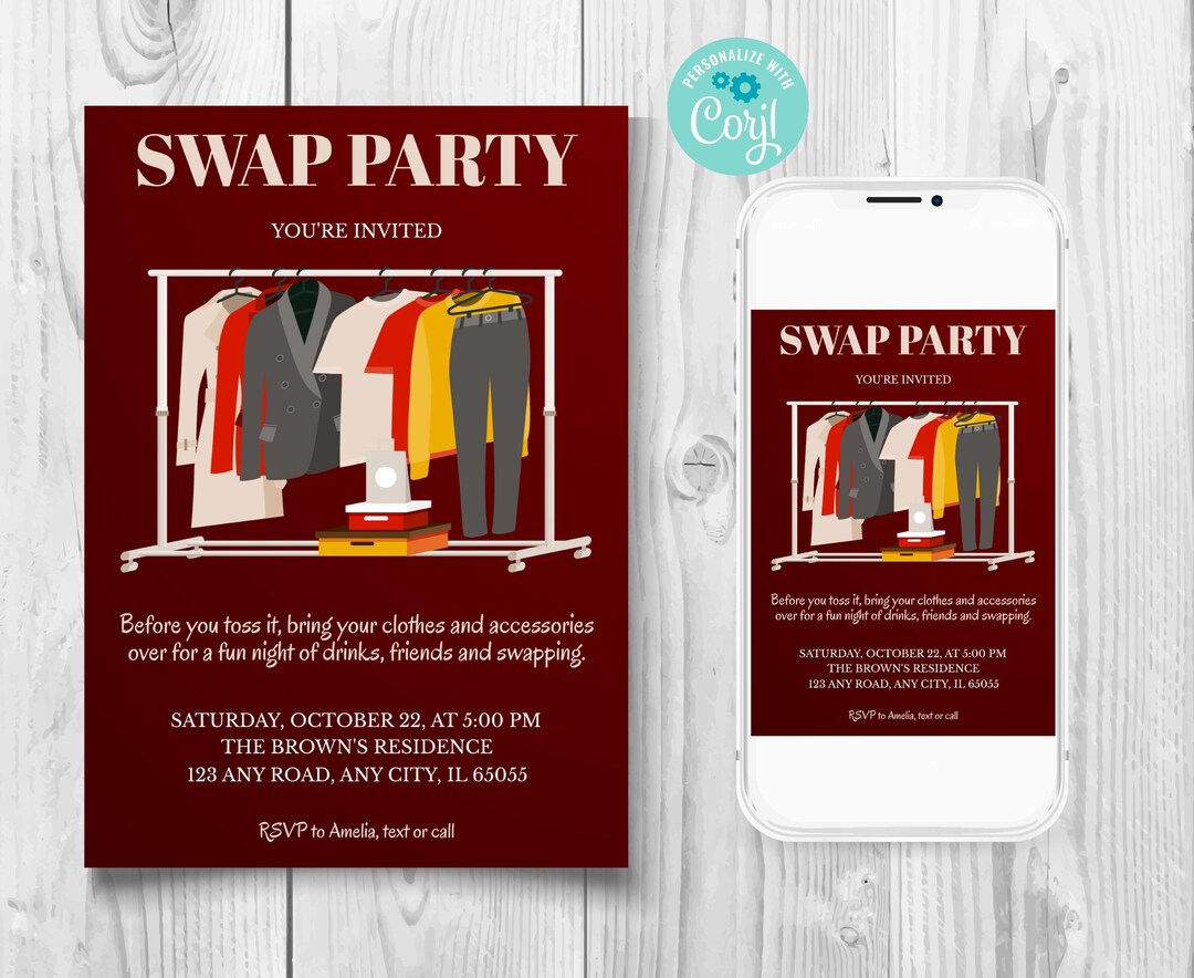 Editable Clothing Swap Party Invitation, Clothing Swap Party Social ...