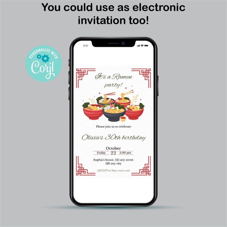 Ramen Birthday Party Invitation, Dinner Birthday Party Invitation ...