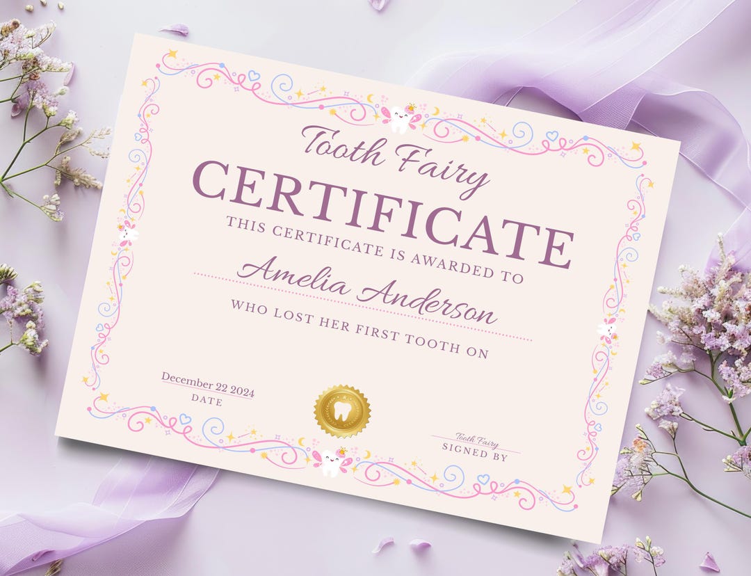 Tooth Fairy Certificate, Editable Printable Template, Bravery Diploma ...