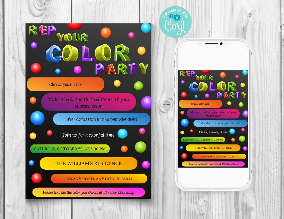 Rep Your Color Invitation, Color Party Invitation, Tiktok Party ...