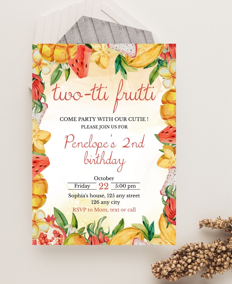 Editable Tutti Frutti Birthday Invitation, Tutti Frutti A Little Cutie ...