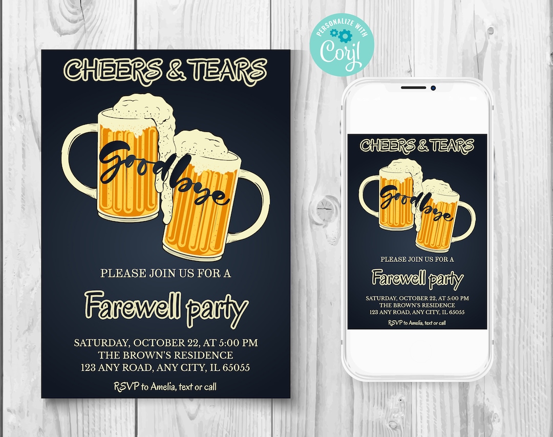 Cheers and Tears Farewell Party Invitation, Modern We're Moving ...