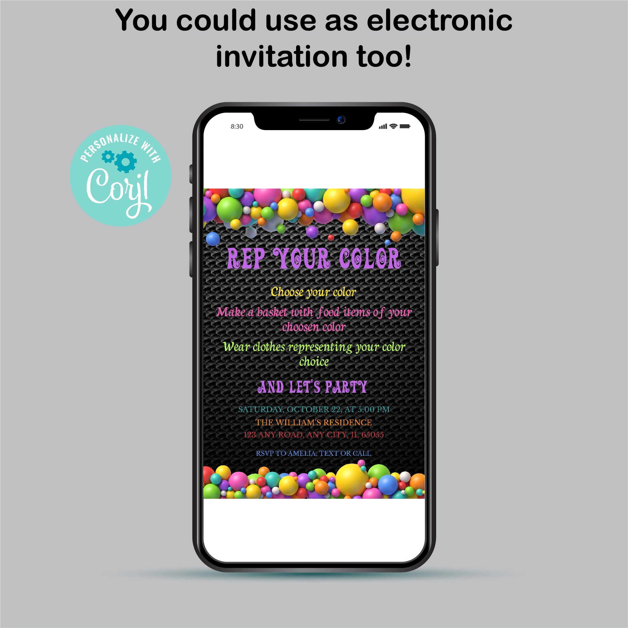 Rep Your Color Invitation, Color Party Invitation, Tiktok Party ...