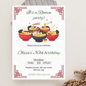 Ramen Birthday Party Invitation, Dinner Birthday Party Invitation ...