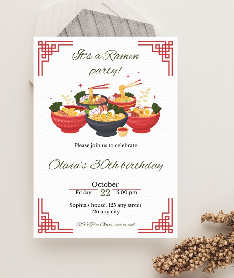 Ramen Birthday Party Invitation, Dinner Birthday Party Invitation ...