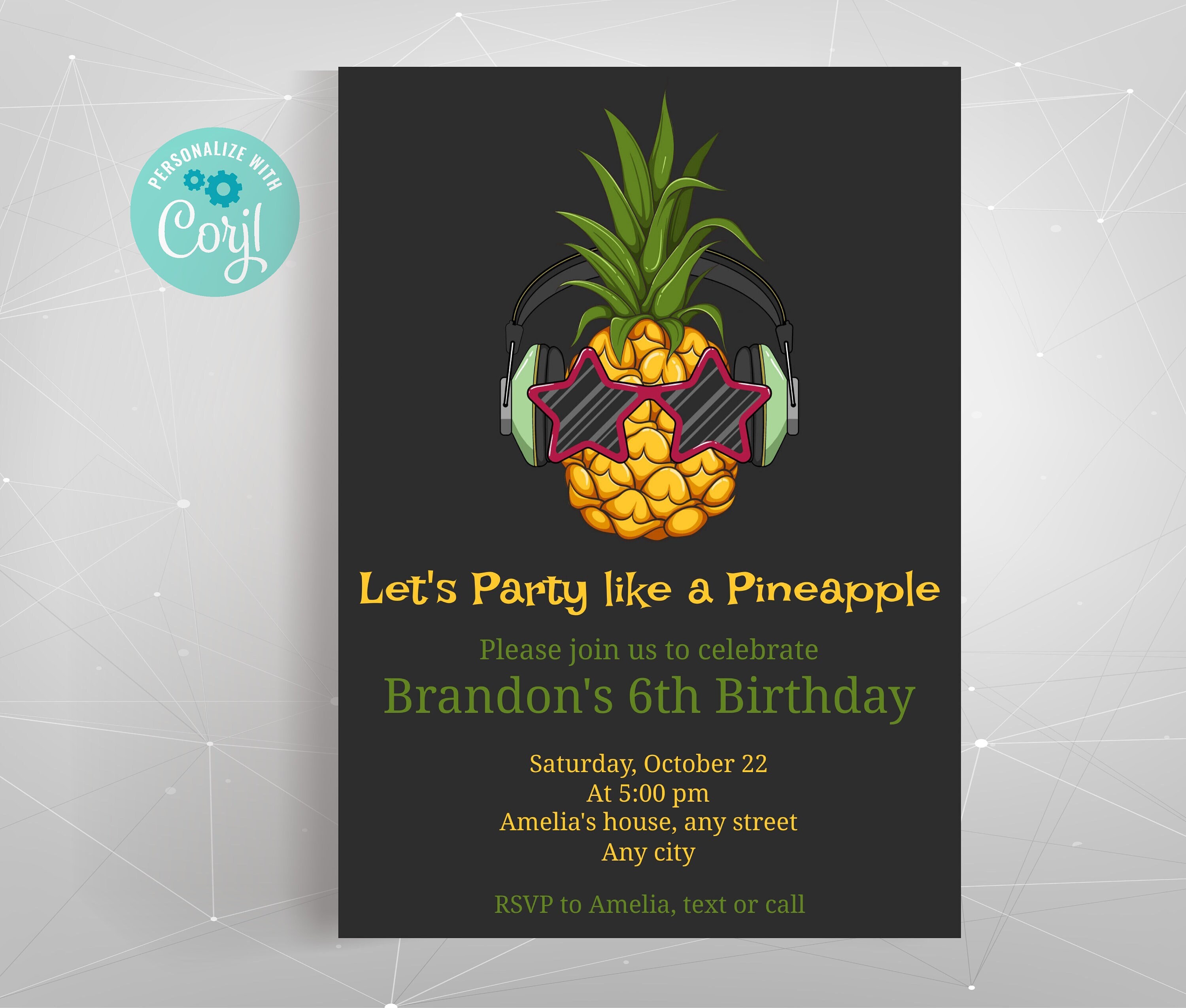 Party Like Pineapple Birthday Party Invitation, Summer Tropical ...