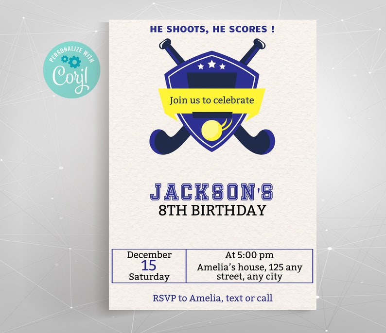 Editable Printable Ice Hockey Old School Birthday Party Invitation ...
