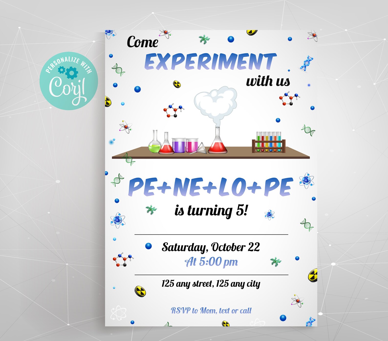 Editable Science Experiment Birthday Party Invitation, Electronic Black ...