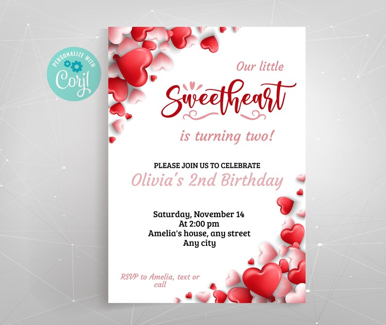 Sweetheart Birthday Party Invitation, Electronic Valentine Birthday ...