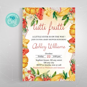Editable Tutti Frutti Baby Shower Invitation, Tutti Frutti A Little ...
