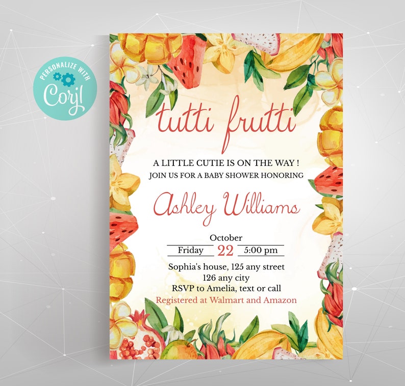 Editable Tutti Frutti Baby Shower Invitation, Tutti Frutti A Little ...