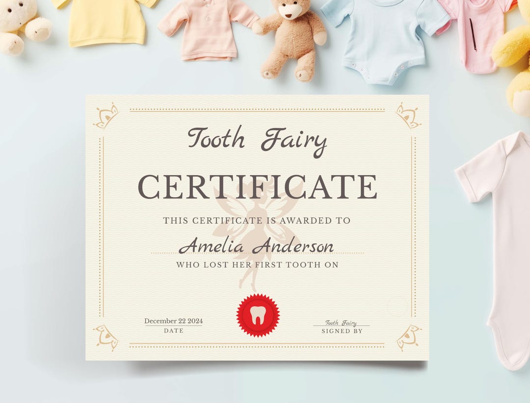 Tooth Fairy Certificate, Editable Printable Template, Bravery Diploma ...