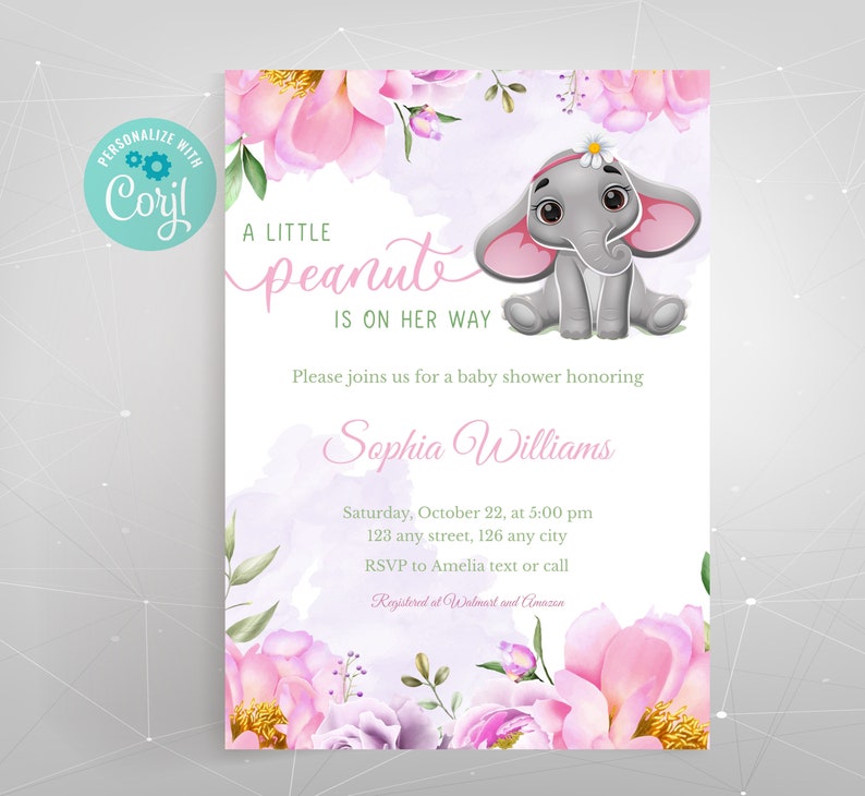 Editable Elephant Baby Shower Invitation, Pink Floral Elephant Baby ...