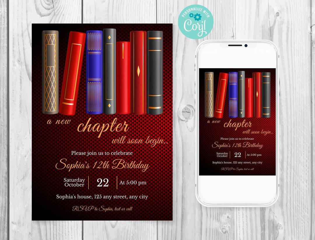 Editable New Chapter Birthday Party Invitation, Electronic Storybook ...
