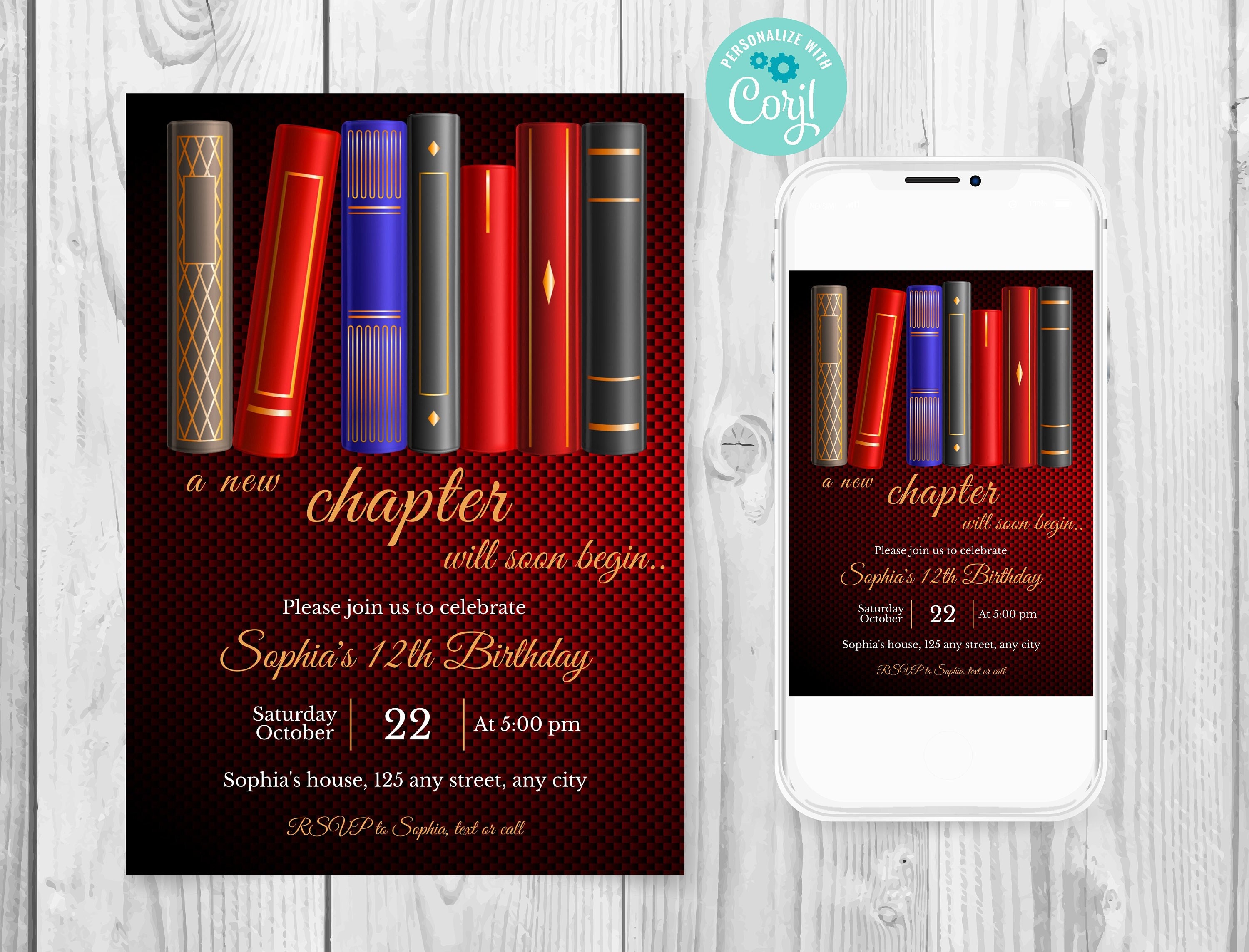 Editable New Chapter Birthday Party Invitation, Electronic Storybook ...