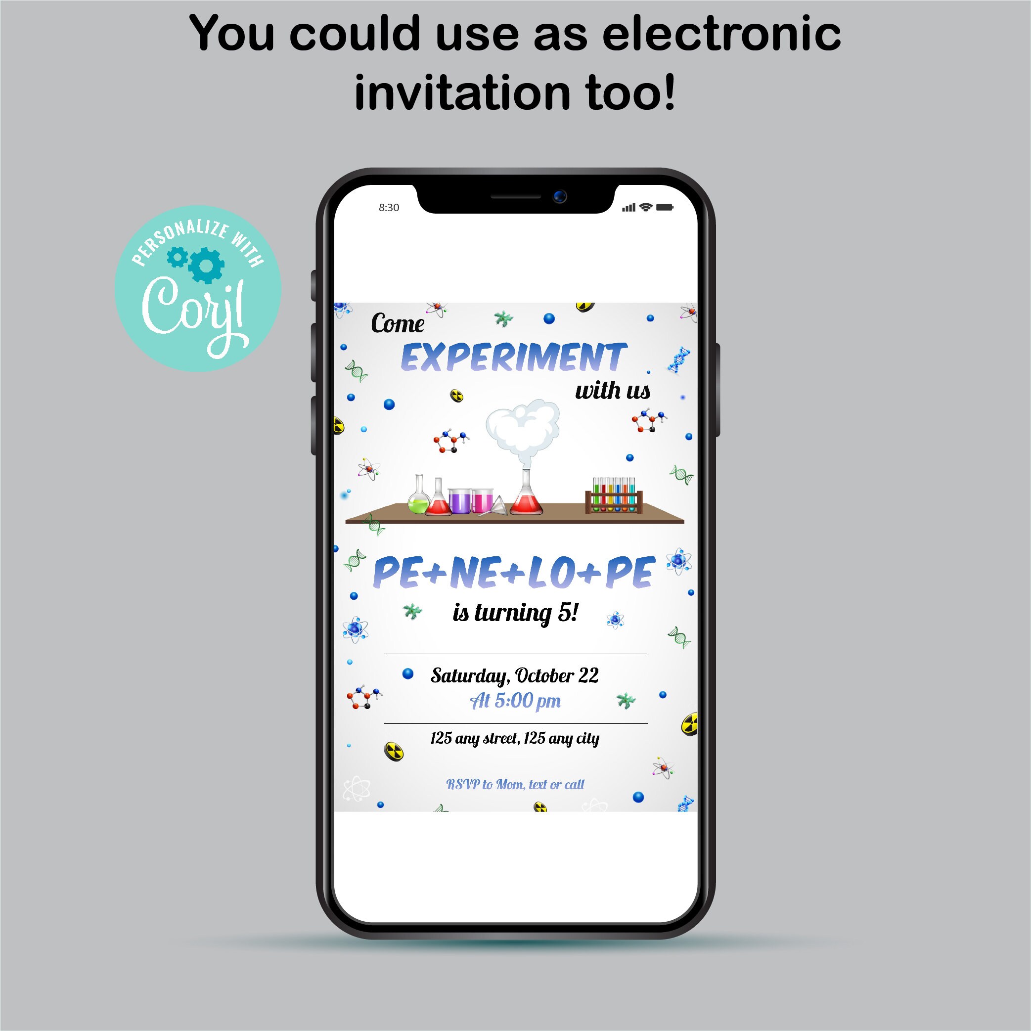 Editable Science Experiment Birthday Party Invitation, Electronic Black ...