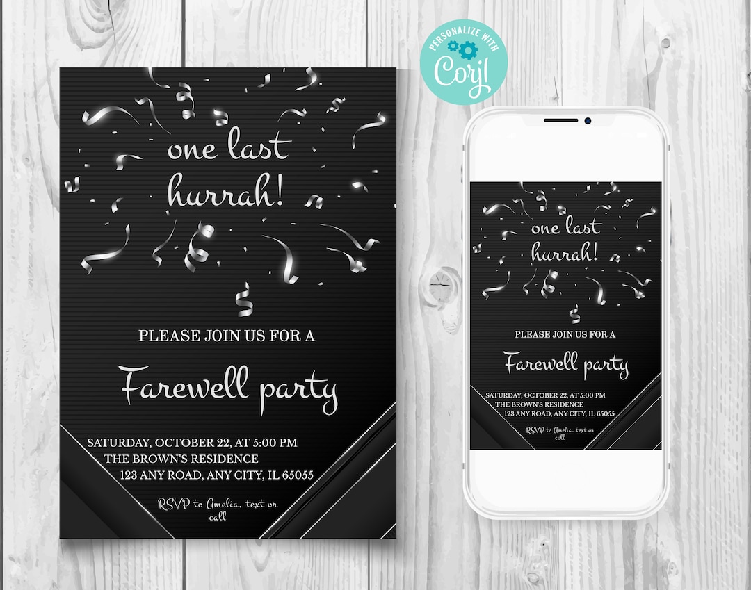 One Last Hurrah Farewell Party Invitation, Confetti We're Moving ...
