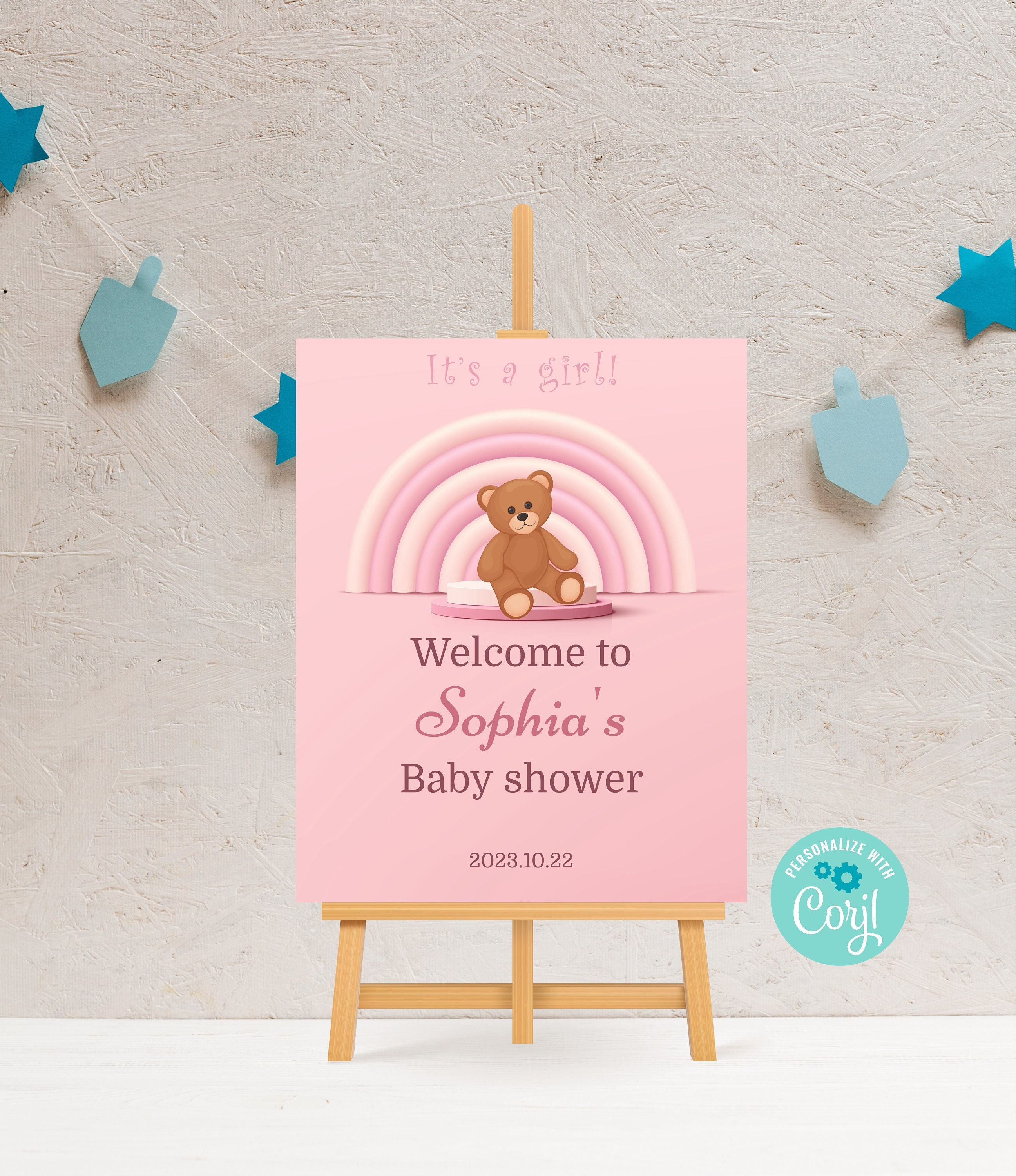 Editable Printable Pink Teddy Bear Welcome Sign, Pink Teddy Toy ...