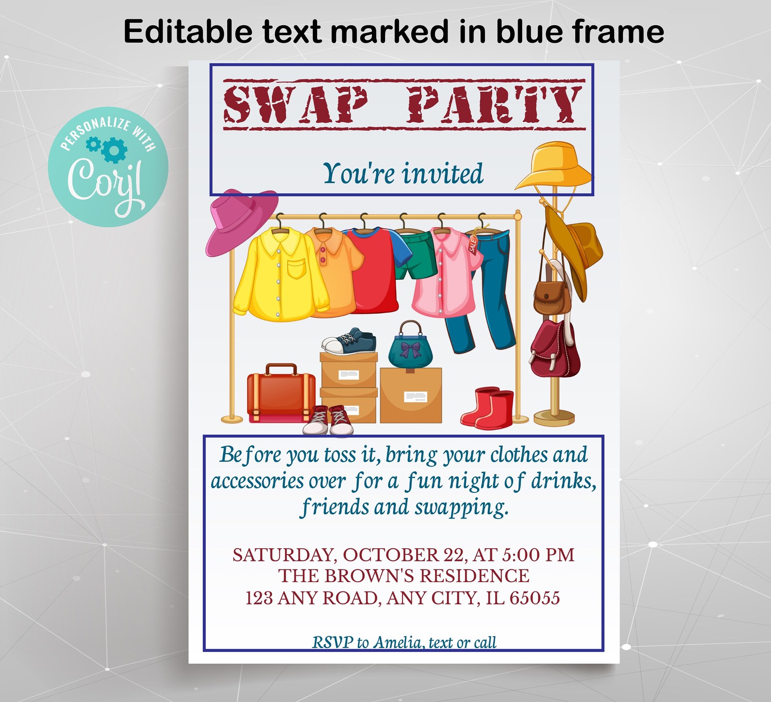 Editable Clothing Swap Party Invitation, Clothing Swap Party Social ...