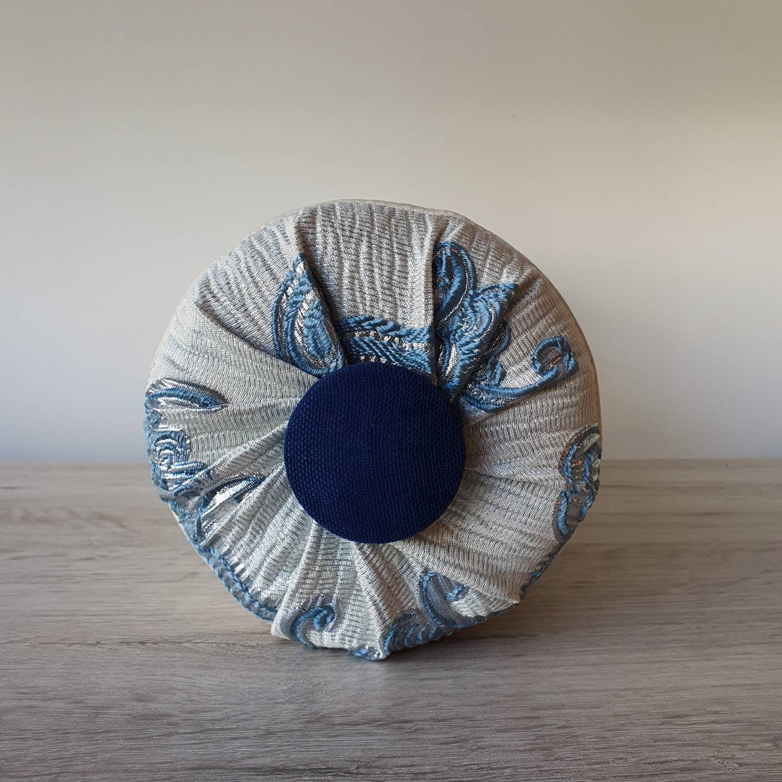 Blue Bolster Pillow Floral Jacquard Silver Metallic - Etsy