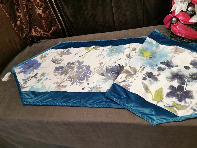 Luxury Table Runner High Quality Blue Velvet Floral Cotton - Etsy
