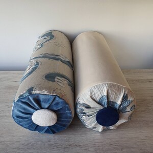Blue Bolster Pillow, Floral Jacquard, Silver Metallic, Decorative ...