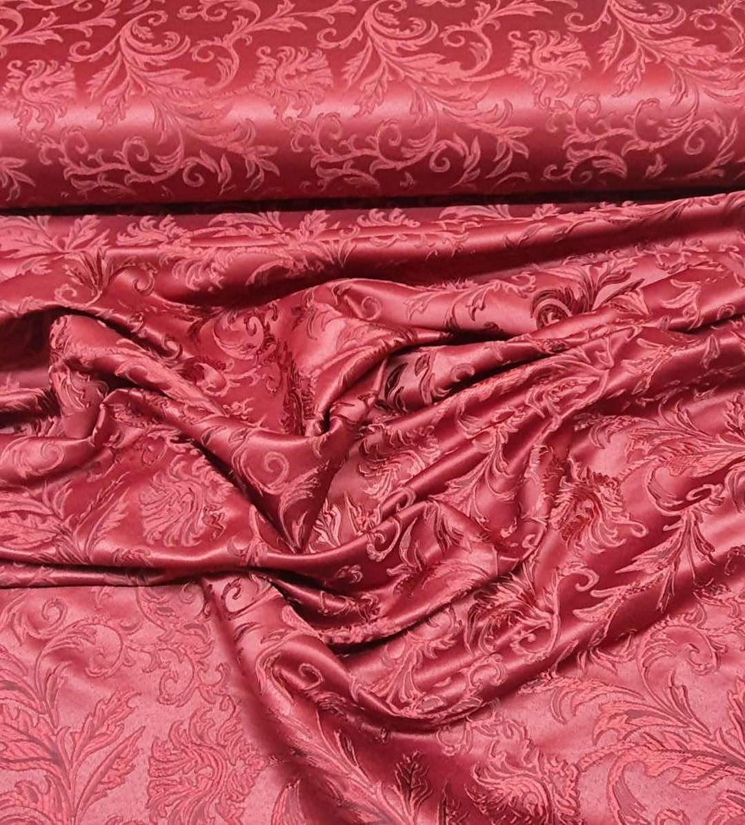 Dark Red Floral Fabric Barocco, Suitable for Curtain Drapes Pillow ...