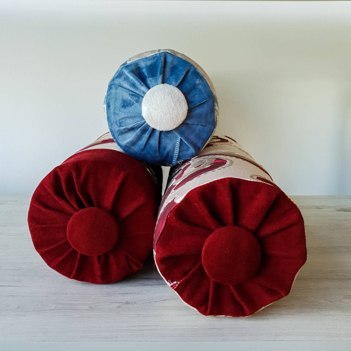 Blue Bolster Pillow Floral Jacquard Silver Metallic - Etsy