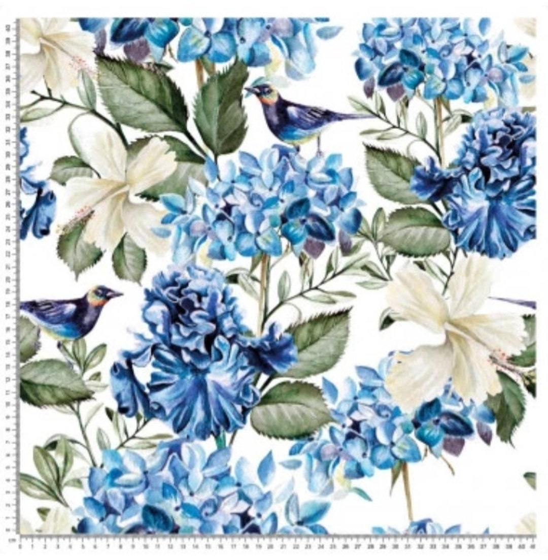 Upholstery Soft Velvet White Blue Flower, Suitable for Curtain, Drapes ...