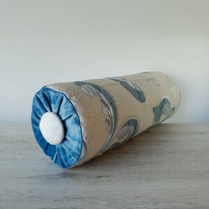 Blue Bolster Pillow, Floral Jacquard, Silver Metallic, Decorative ...