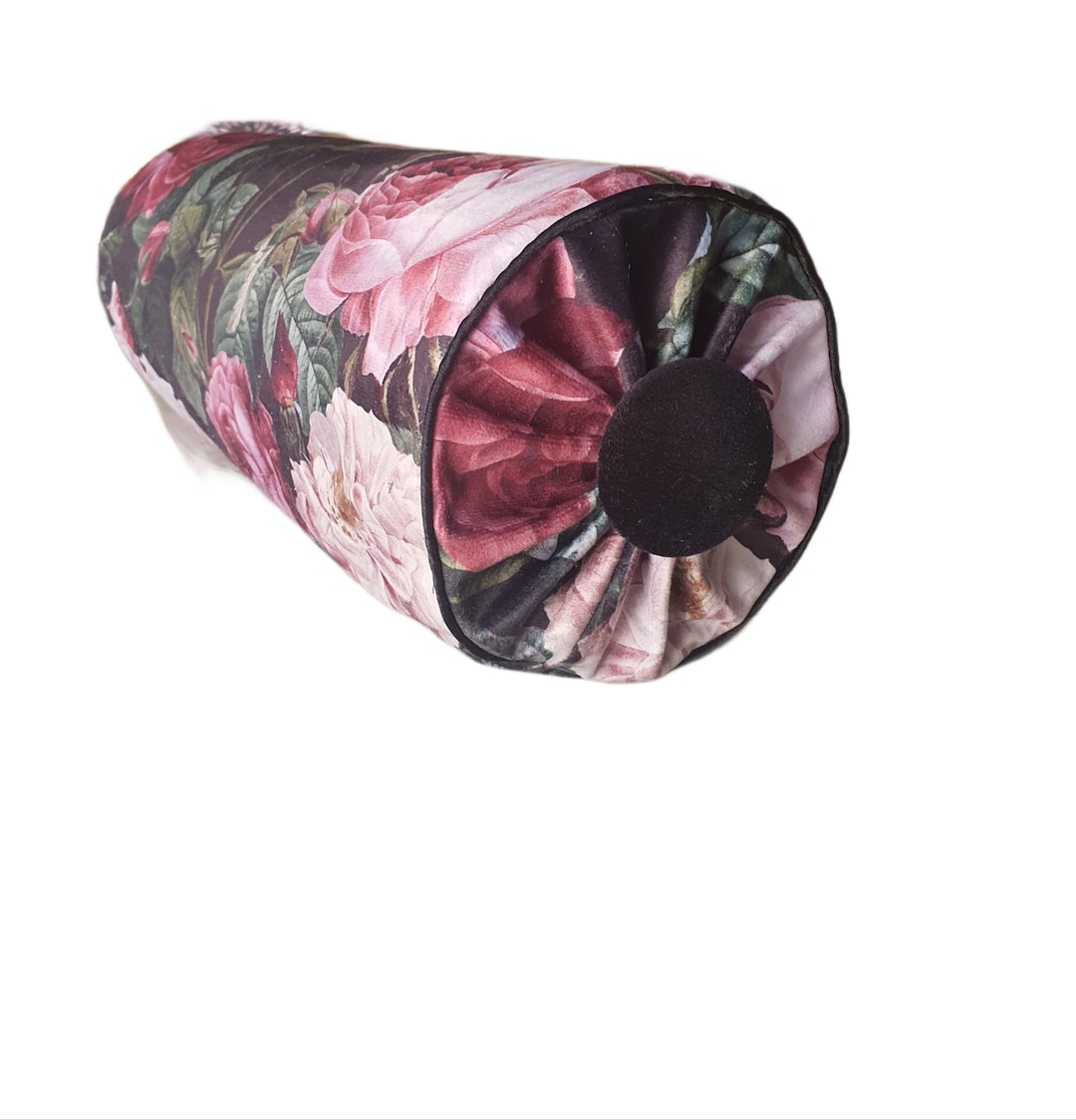 Vintage Style Bolster Pillow, Floral Velor, Neck Roll Pillow, Classic ...