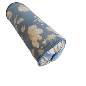 Vintage Bolster Pillows, Blue Velvet, Floral Jacquard, Blue Pipping ...