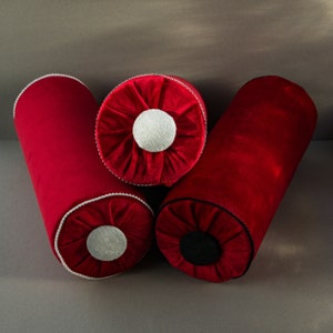 Decorative Bolster Red Velvet Pillow, Decorative Button, Glamour ...