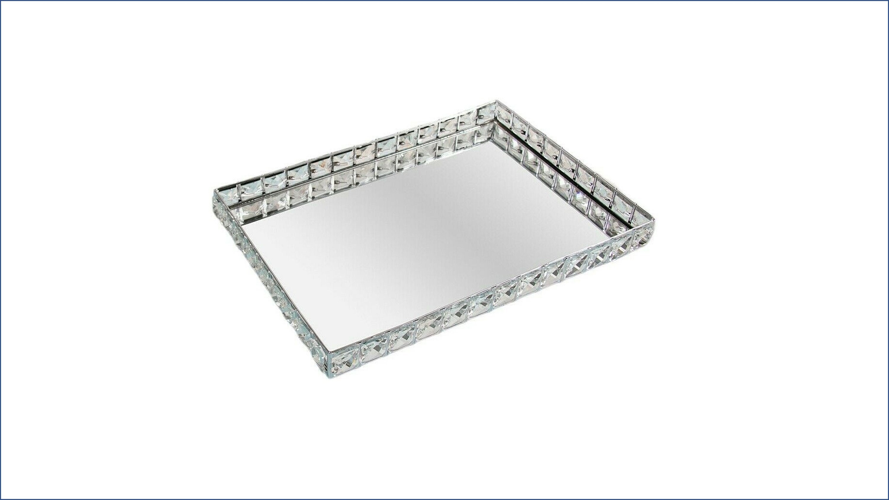 35cm Mirrored Glass Display Tray Silver Rectangle Jewelled Etsy